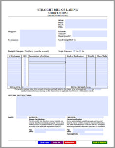 Printable Straight Bill of Lading Template