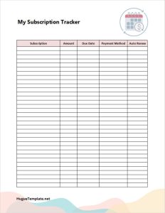 Printable Subscription Tracker Template