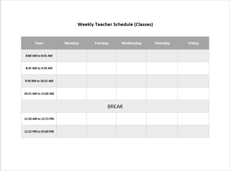 Free Printable Teaching Schedule Template