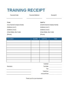 Printable Training Receipt Template