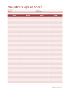 Printable Volunteer Sign-up Sheet Template