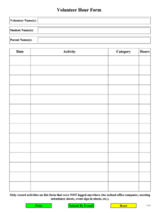 Volunteer Work Hour Schedule Worksheet Template