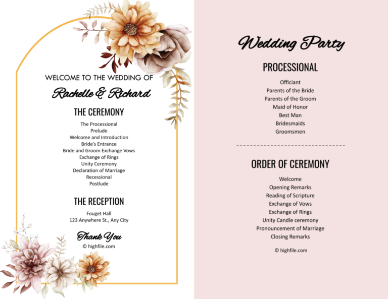 Wedding Ceremony Program Template
