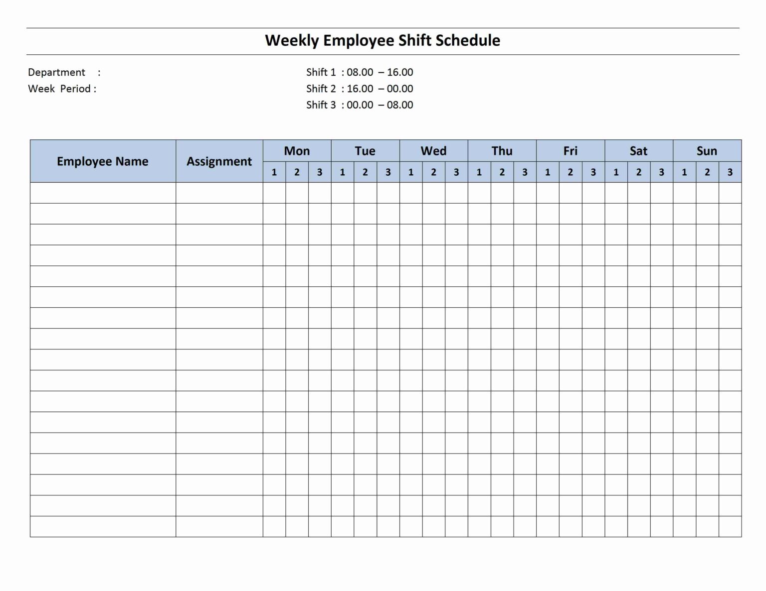 Weekly 8-Hour Shift Schedule Template