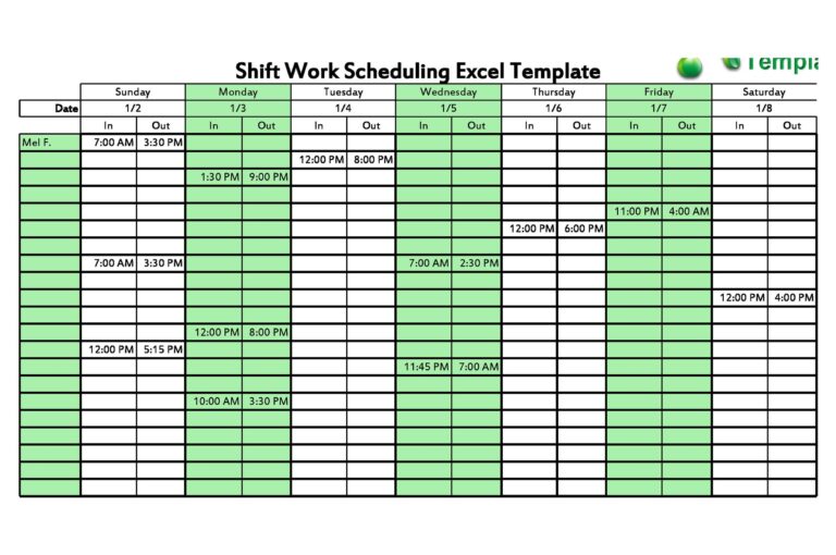 Weekly 8-Hour Shift Schedule Template