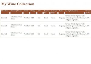 Wine Collection Inventory Template