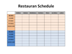 Free Printable Restaurant Schedule Template