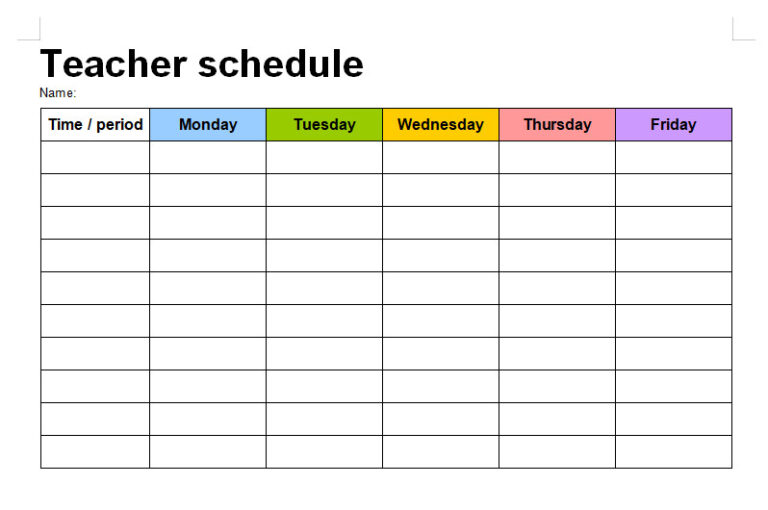 Free Printable Schedule Template For Teachers