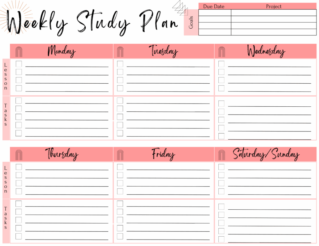 Free Printable Study Schedule Template